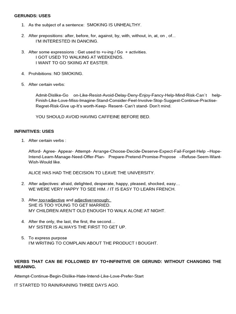 Gerunds Infinitives Explanation | PDF