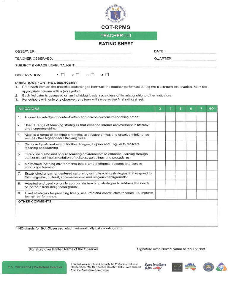 Cot Form T1-T3 | PDF
