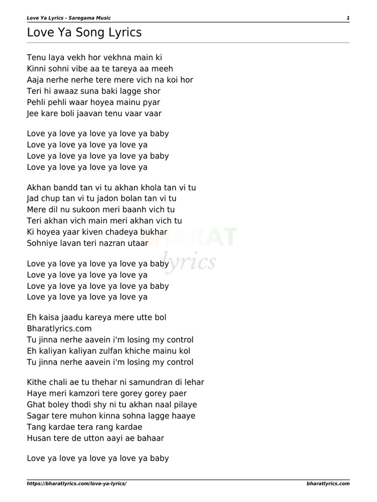 Love Ya Lyrics | PDF
