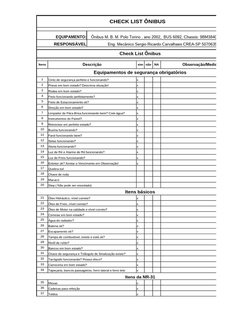 Check-List Ônibus | PDF