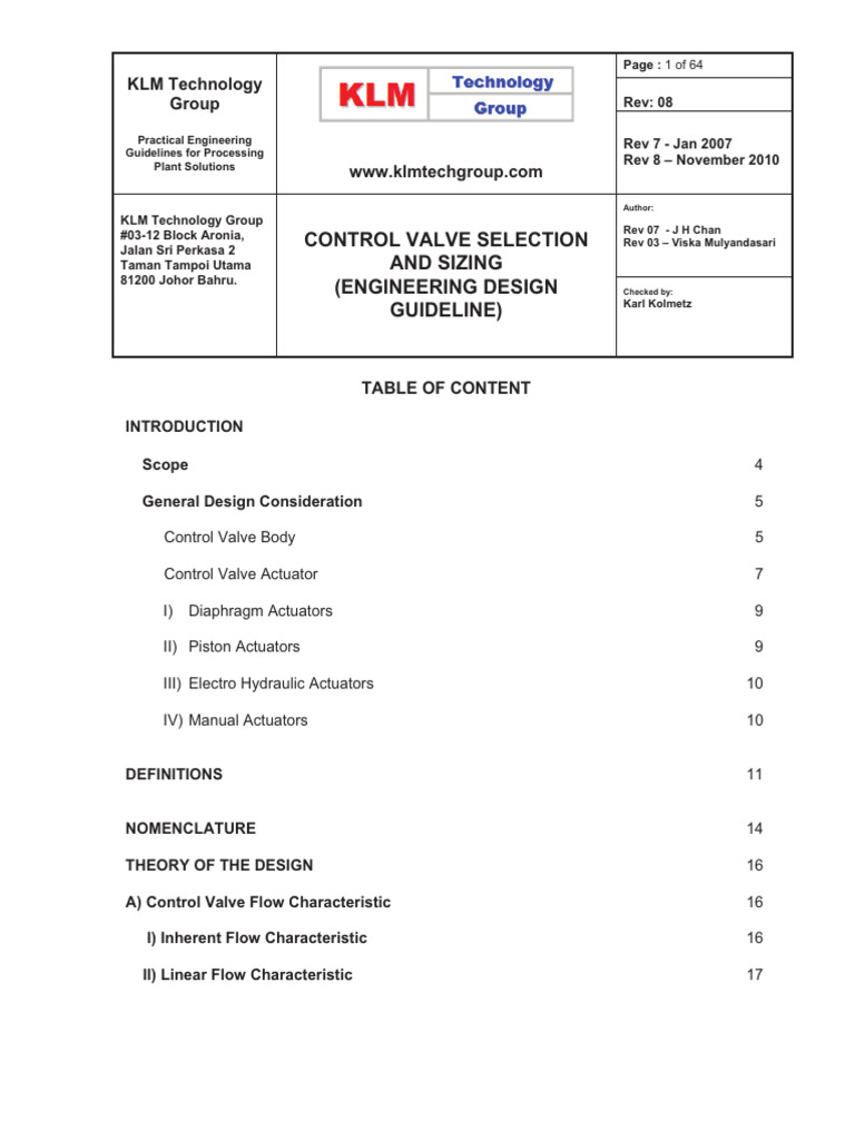 Control Valve Selection Pdf
