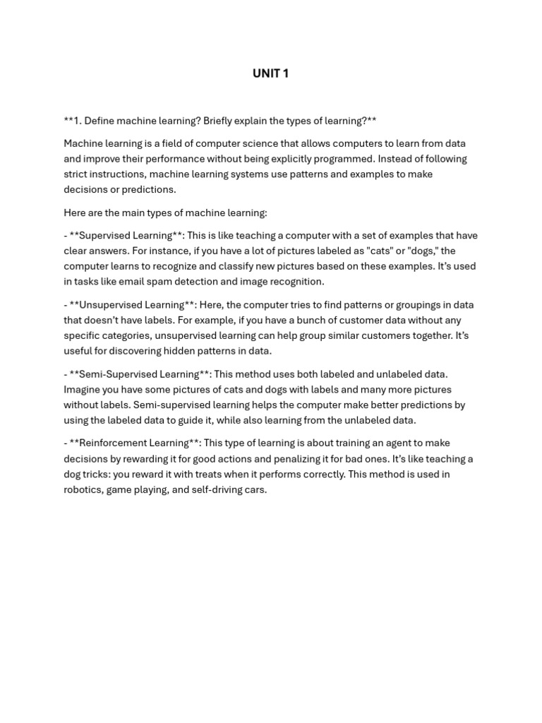 ML Unit 1 | PDF