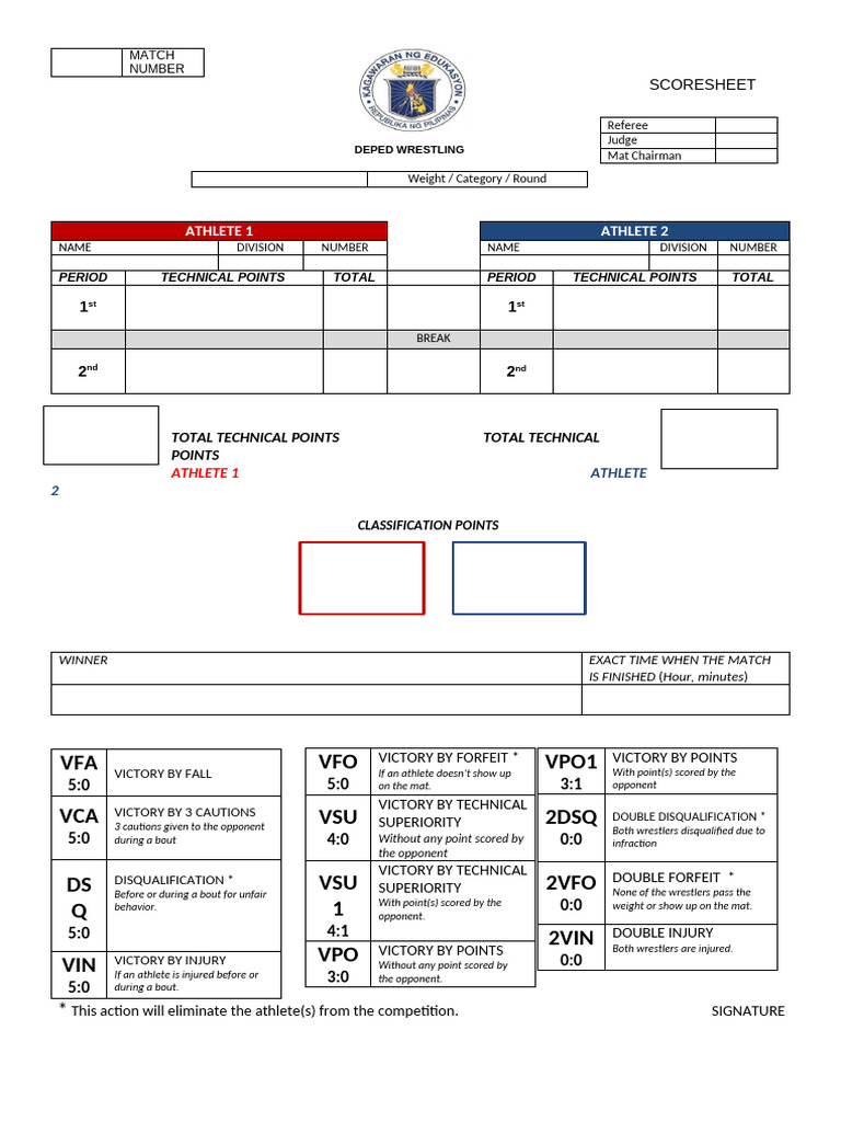 Wrestling Score Sheet Template | PDF | Professional Wrestling ...