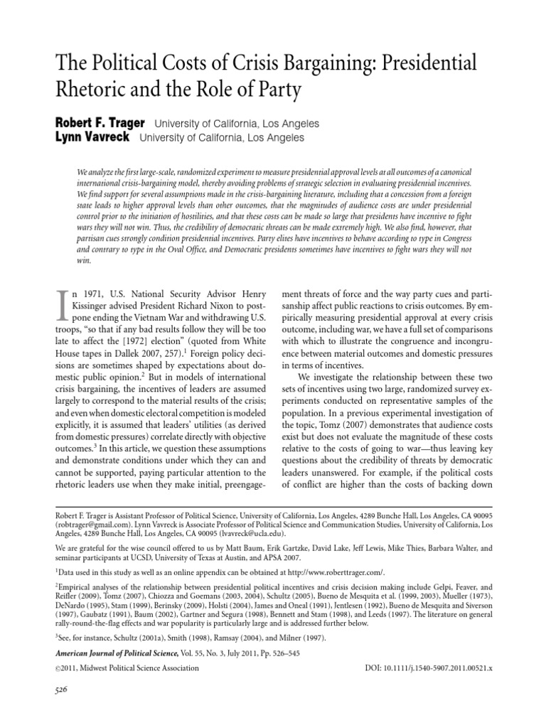 The Political Costs of Crisis Bargaining | PDF | Experiment | Sampling ...