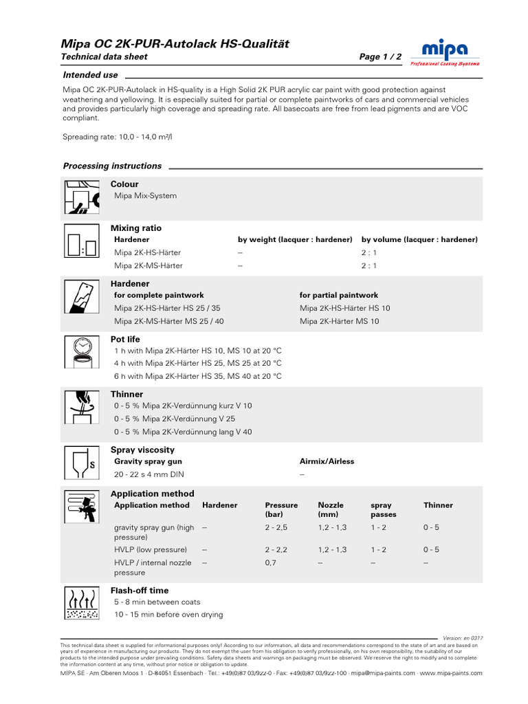 Mipa Paint Technical Data Sheet | PDF