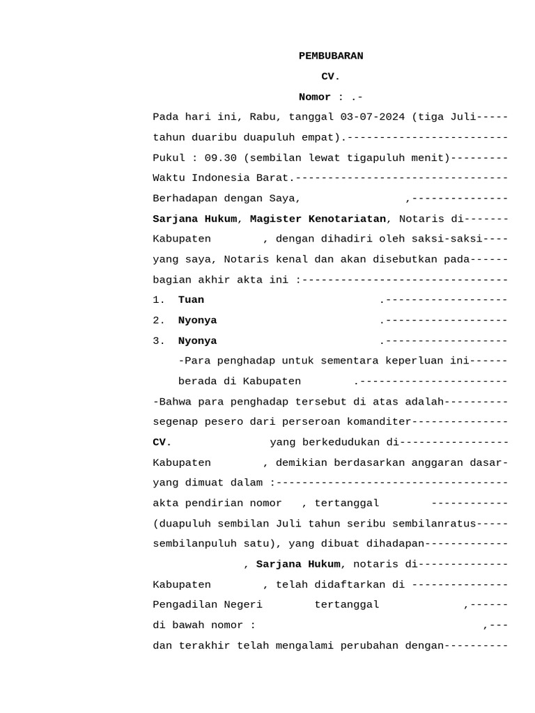 Akta Pembubaran CV | PDF