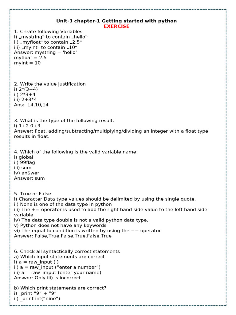 Unit -3 Class 11 Computer Science Cbse Question and Answers | PDF | Boolean Data Type | Computer ...