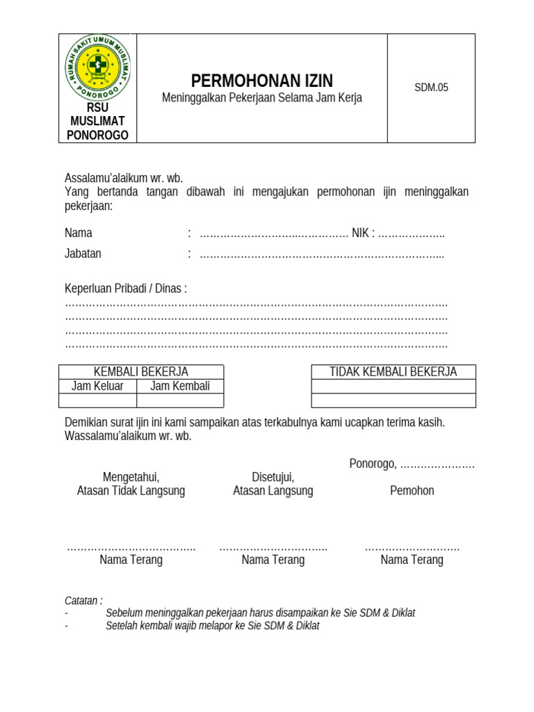 3. Form_Izin Meninggalkan Pekerjaan | PDF