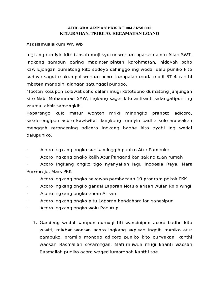 Adicara Arisan PKK RT 004 | PDF