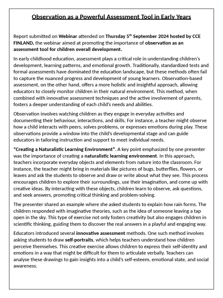 Observation in Early Childhood | PDF