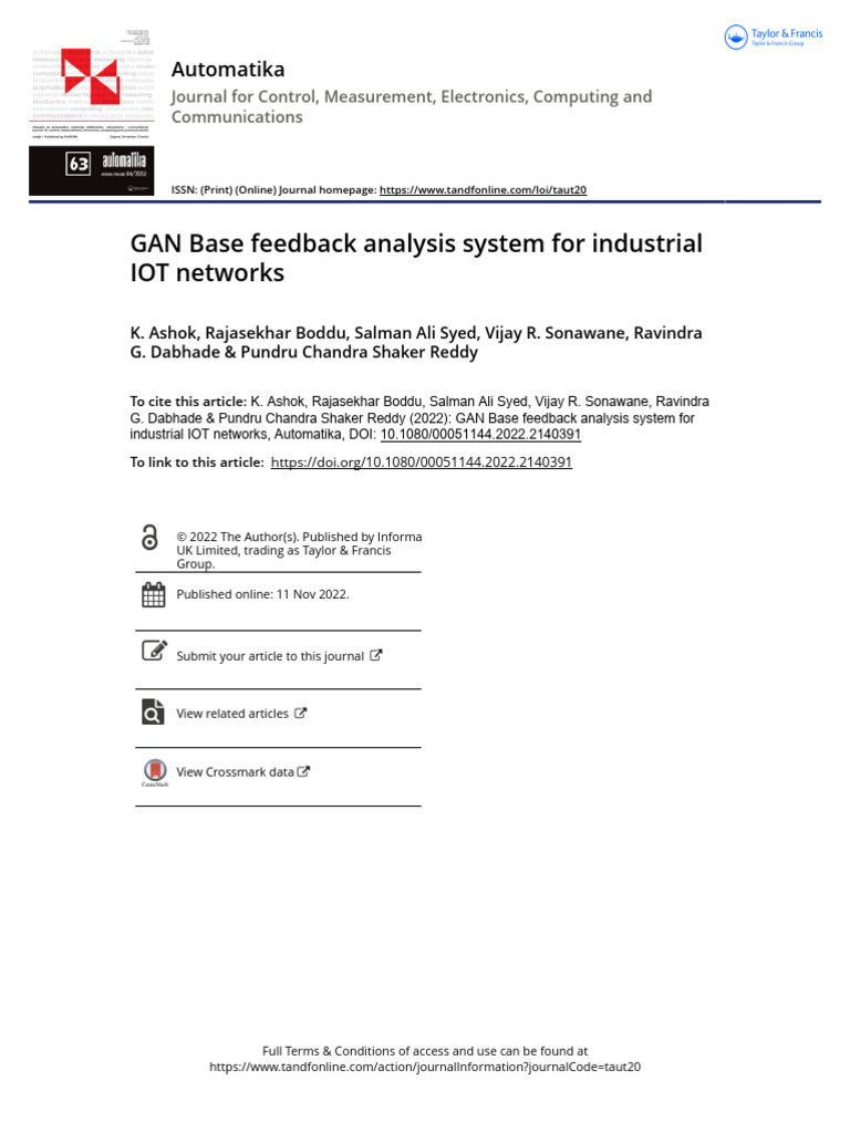 Dr. Ashok K - GAN Base Feedback Analysis System For Industrial IOT Networks | PDF