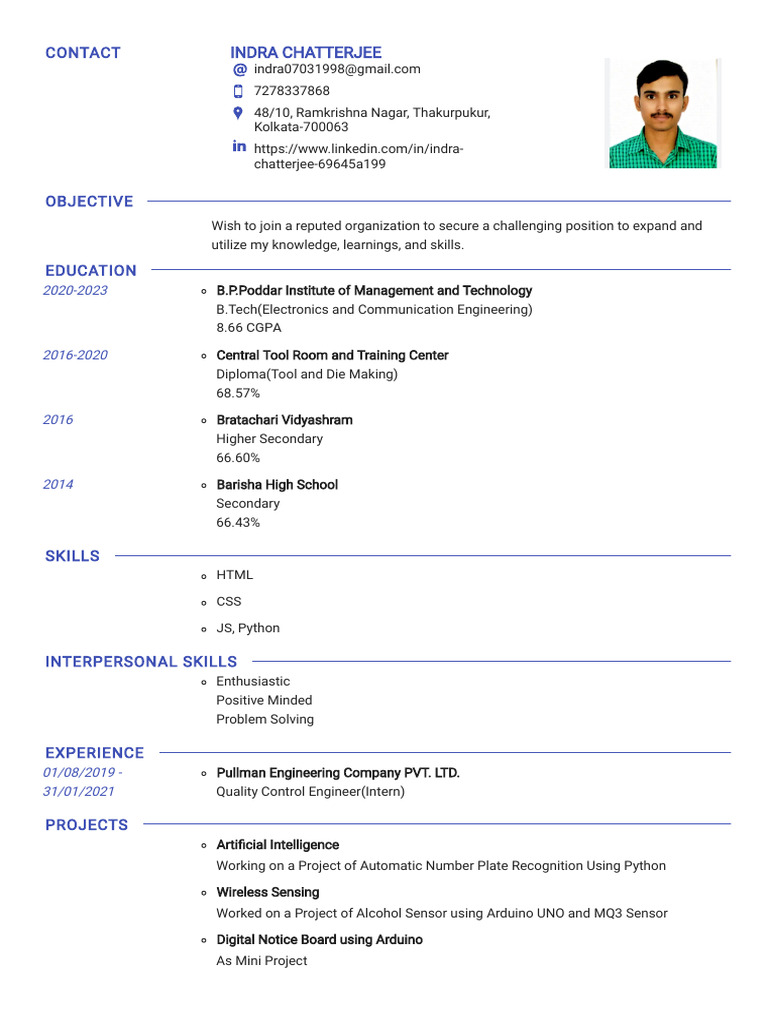 Indra Chatterjee - CV - COGNI | PDF