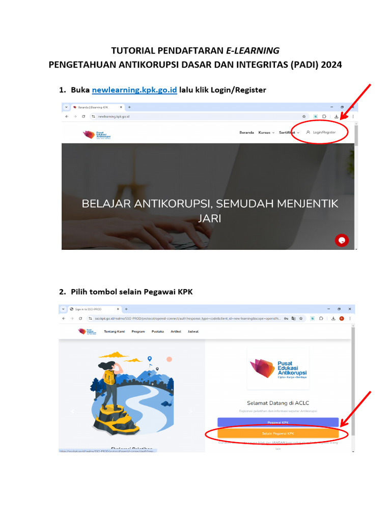 Tutorial Pendaftaran E-Learning Pengetahuan Antikorupsi | PDF