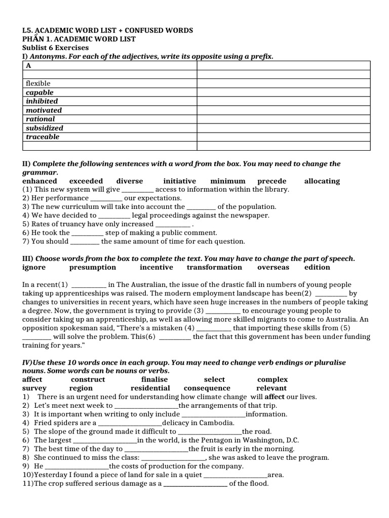 L5. Academic Word List + Confused Words | PDF