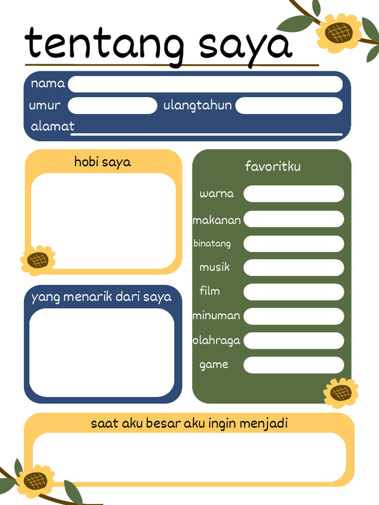 Green Yellow and Blue All About Me Worksheet.pdf | PDF