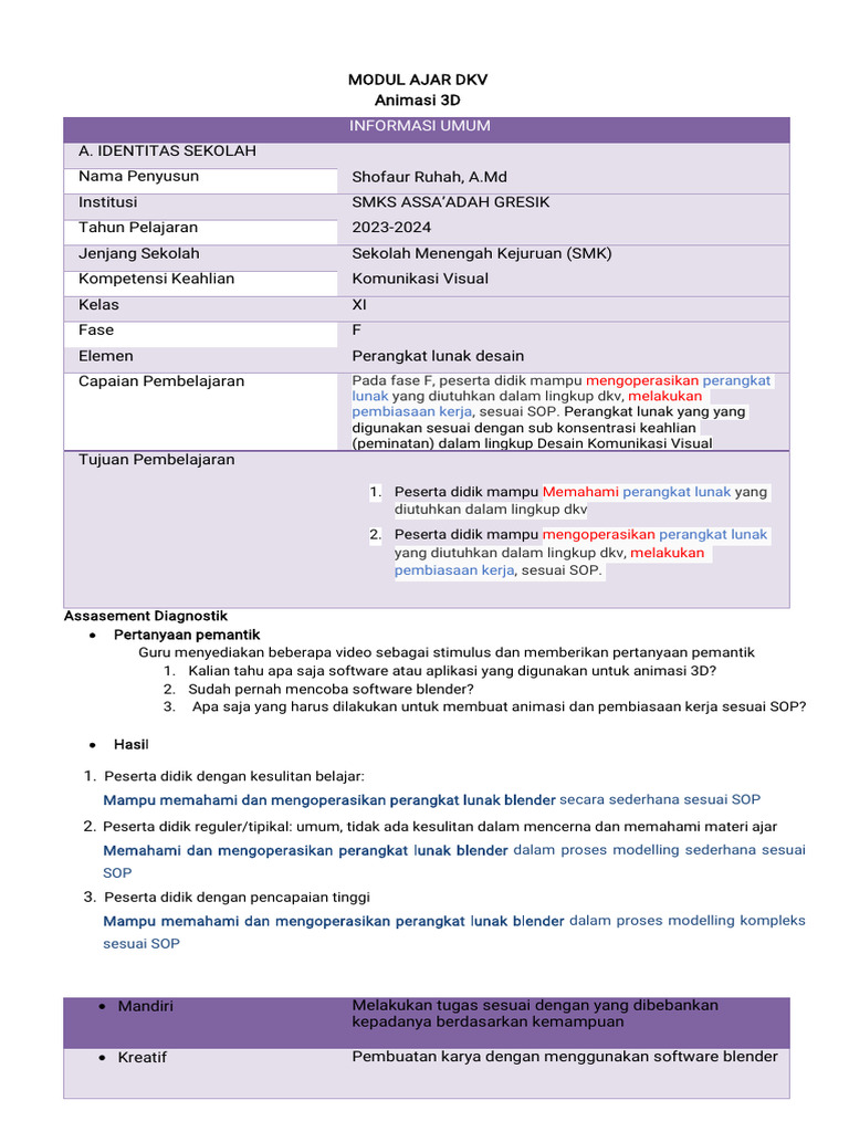 Modul Fase F Animasi 3D | PDF