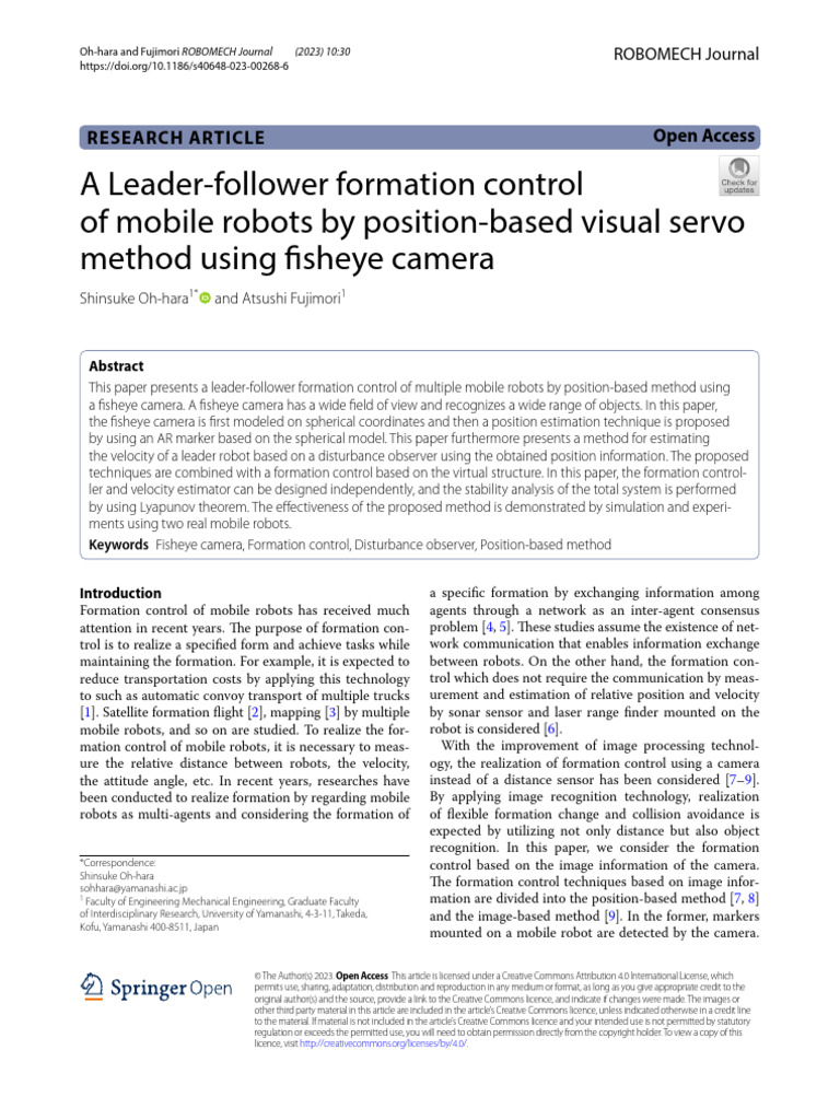 A Leader-Follower Formation Control of Mobile Robots by Position-Based Visual Servo Method Using ...