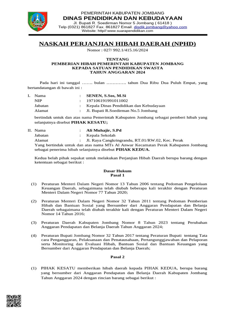 Contoh NPHD Kain Madrasah | PDF