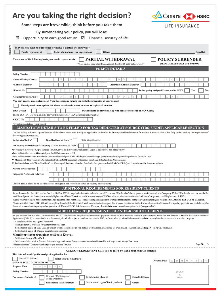 Surrender and Partial Withdrawal Form_230510_125915 | PDF
