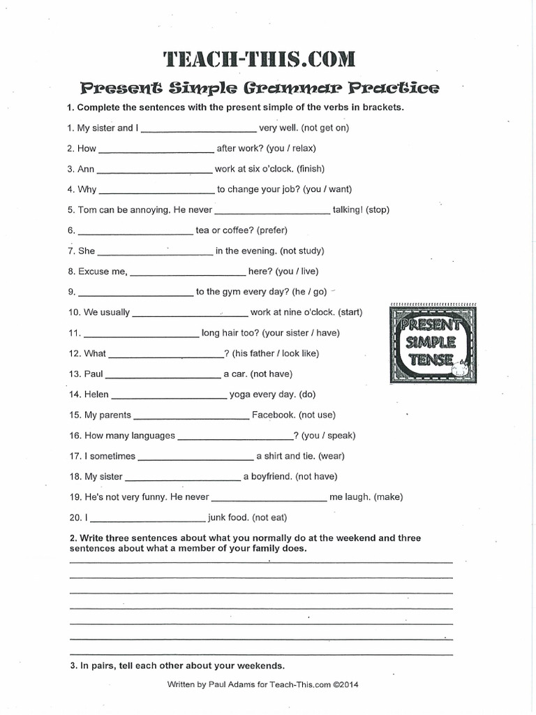 Present simple grammar practice phrases | PDF