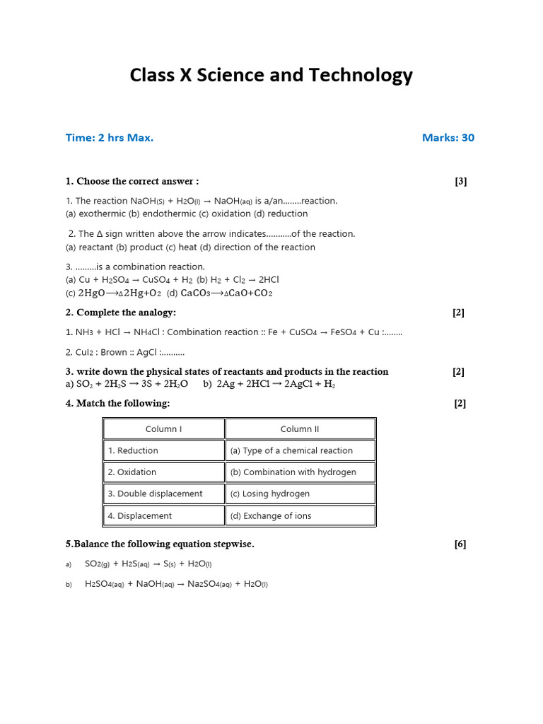 Class X Science Paper 1 CHP 3 | PDF
