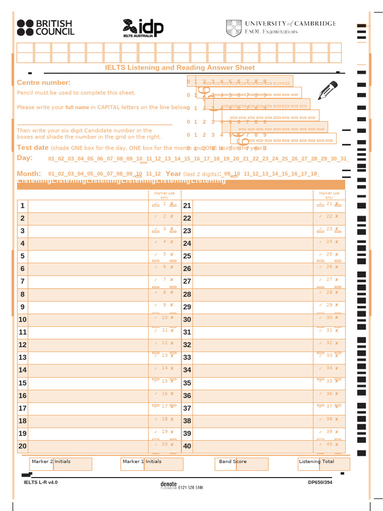 Phieu Tra Loi Listening - Reading Answer Sheet | PDF