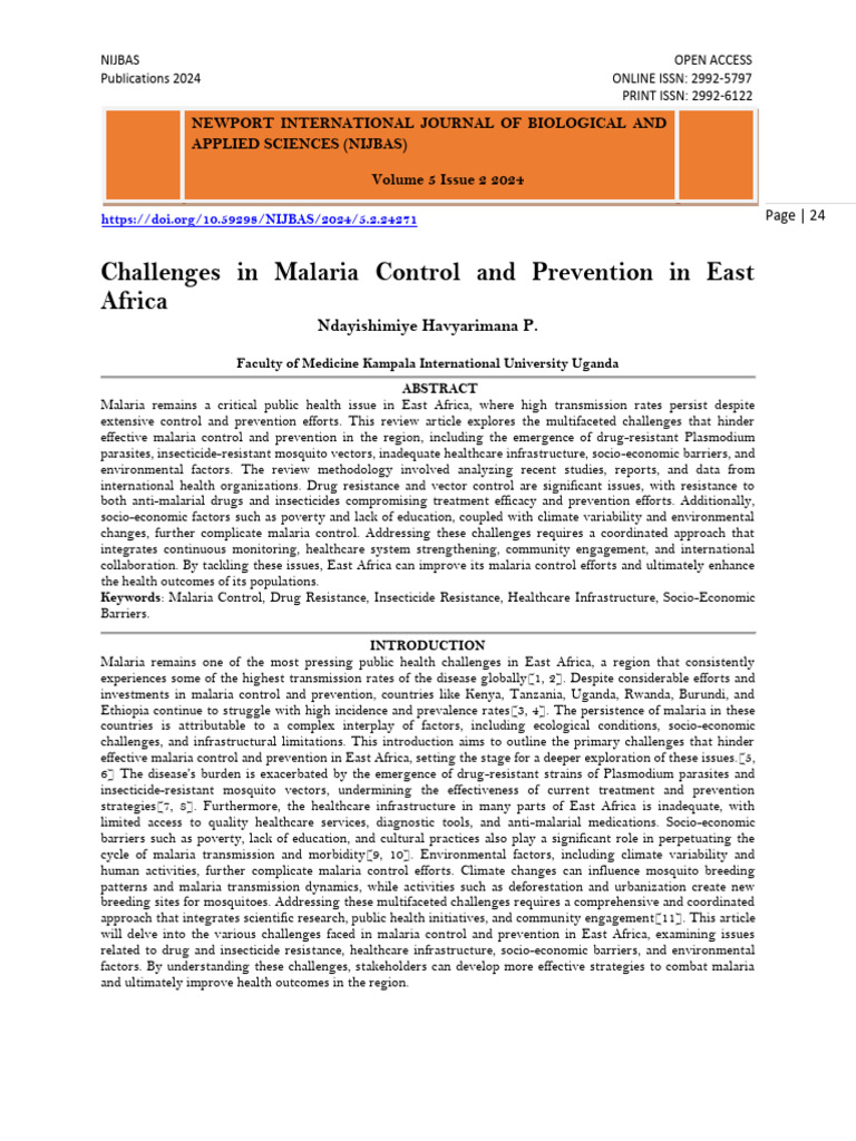 Challenges in Malaria Control and Prevention in East Africa (WWW - Kiu ...