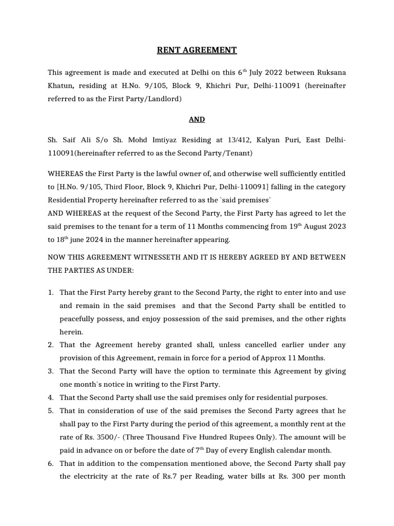 Rent Agreement | PDF