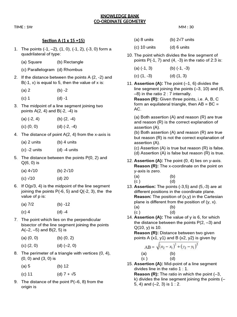 Co-Ordinate Geometry Test Paper | PDF
