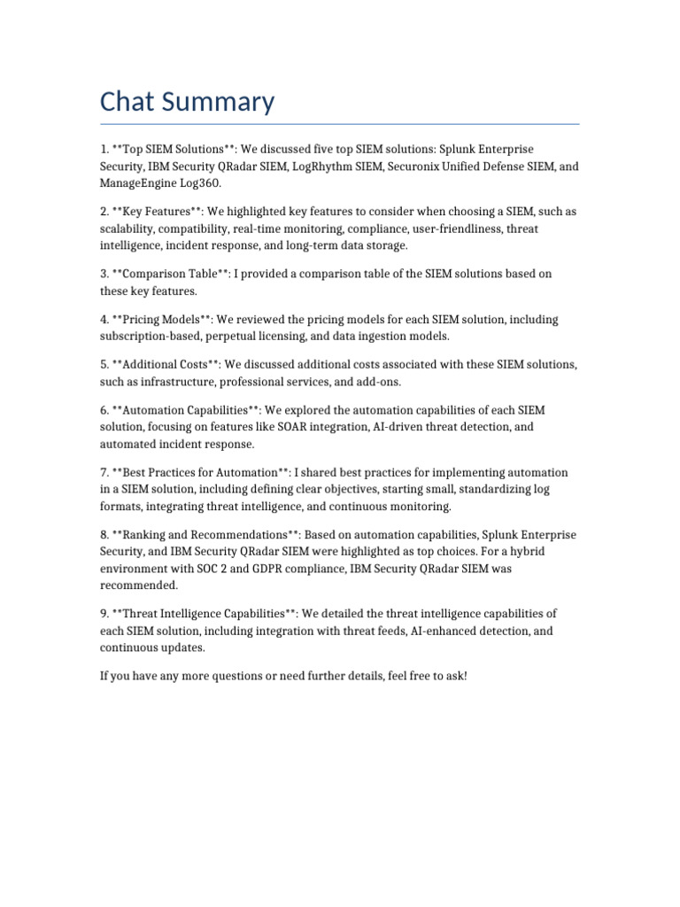 Siem Tool Comparision | PDF