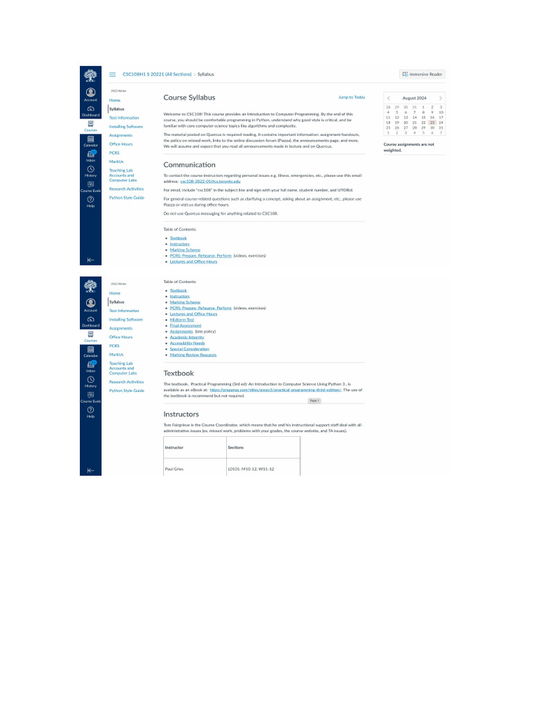 csc108 Syllabus | PDF