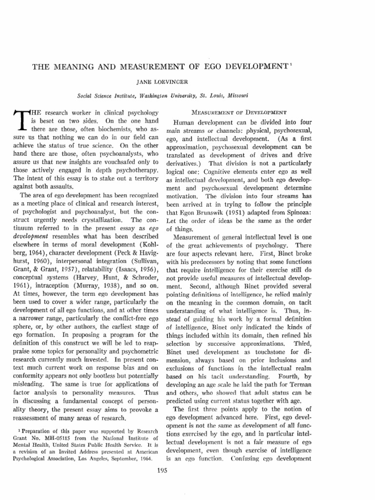 The Meaning and Measurement of Ego Development, Loevinger | PDF ...