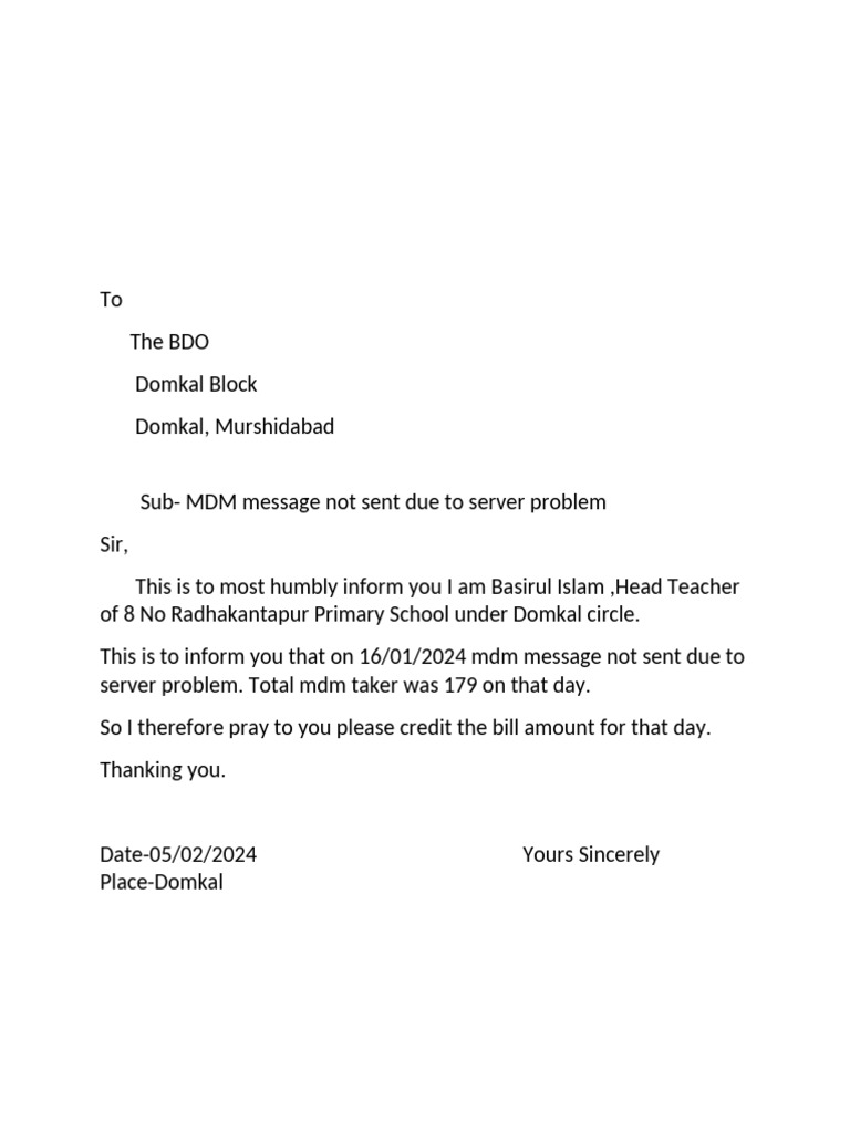 MDM Message Not Sent Letter | PDF