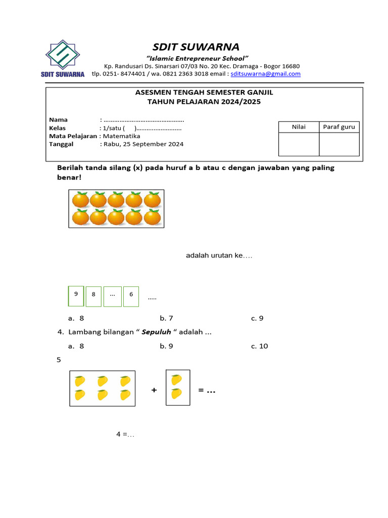 SOAL PTS MTK LEVEL 1_GANJIL | PDF