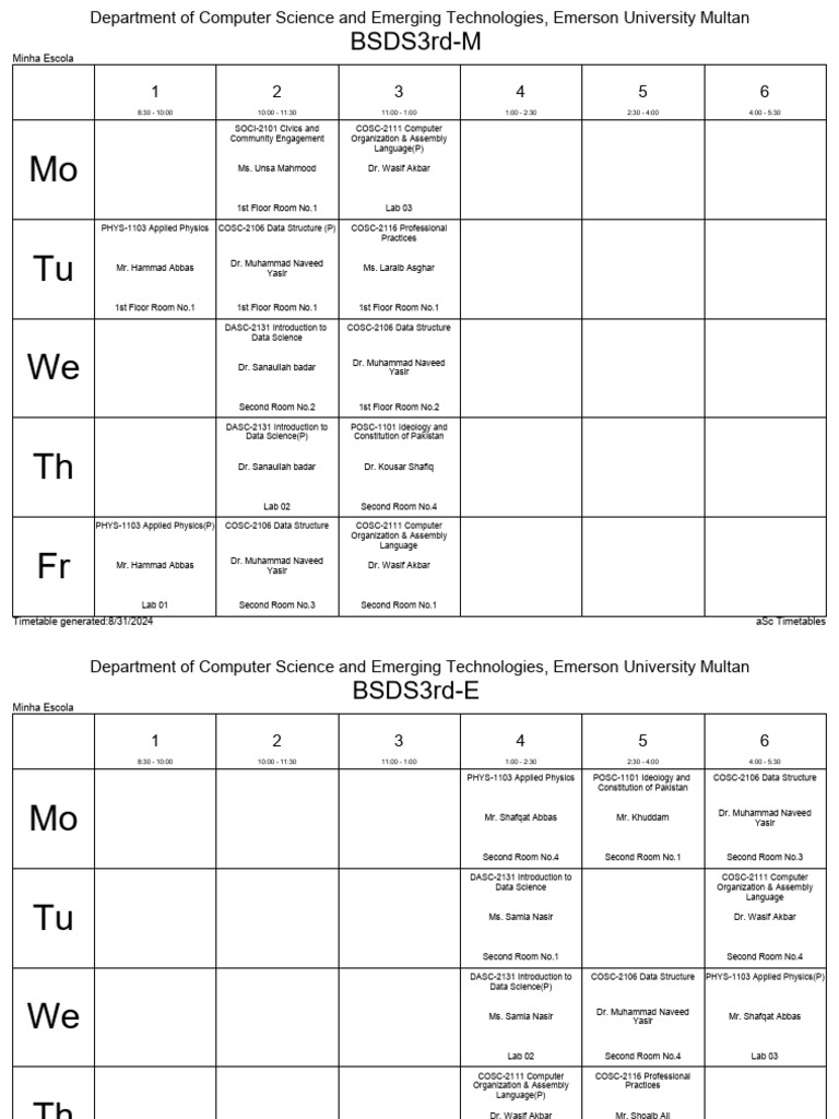 TimeTable Fall 2024 CS&ET | PDF