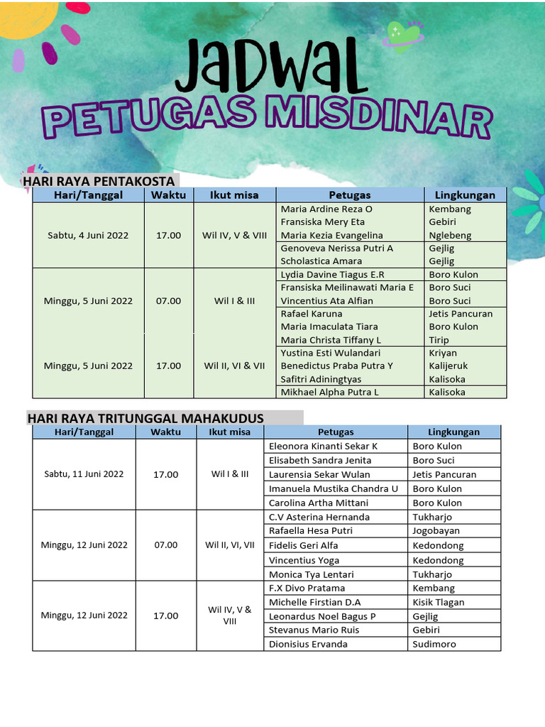 Jadwal Misdinar Bulan Juni | PDF