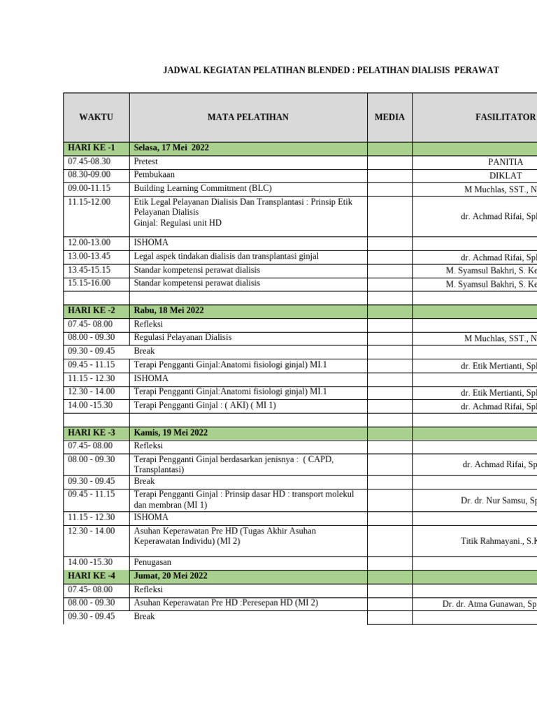 Jadwal Kegiatan Pelatihan Blended | PDF