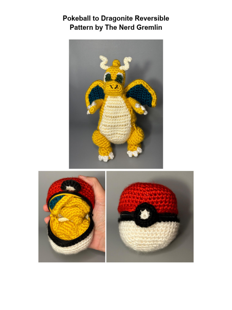 Dragonite Reversible Pokemon Pattern | PDF | Surgical Suture | Sewing