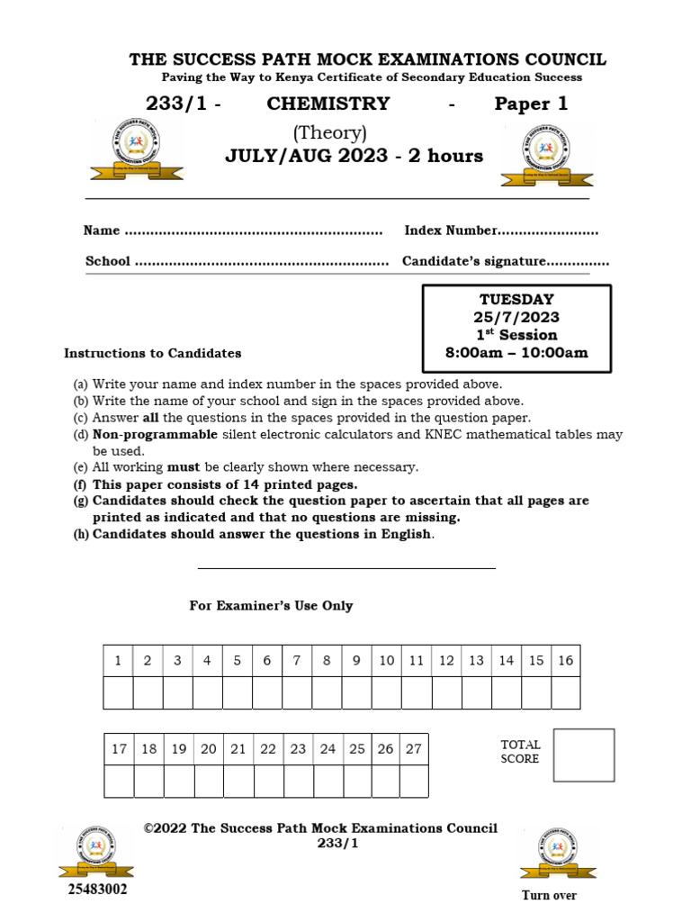 Chem PP1 2023 Success Path Mock | PDF