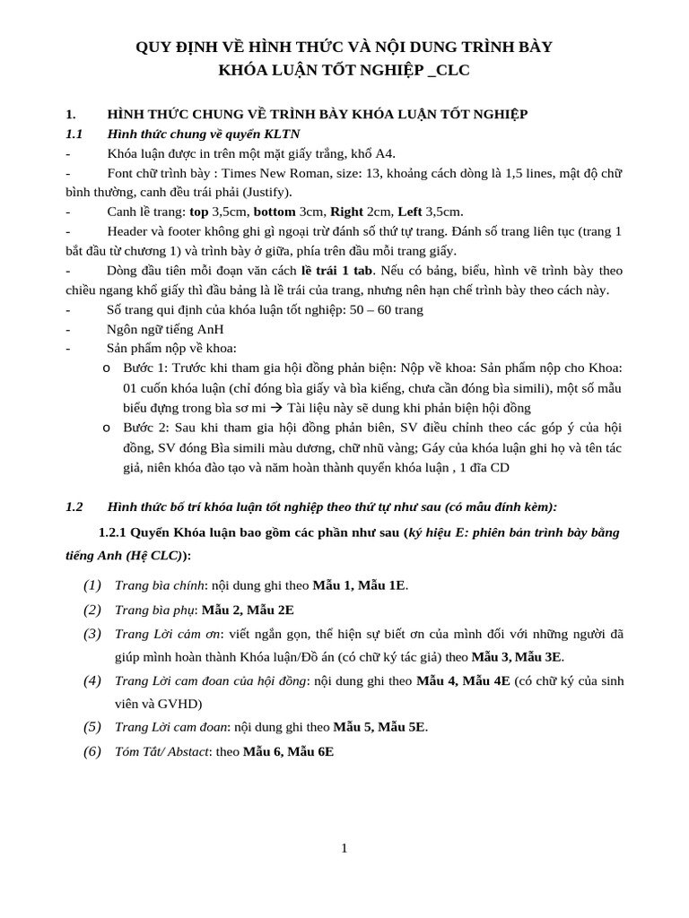 2.1 Quy định về hình thức và nội dung KLTN - CLC | PDF