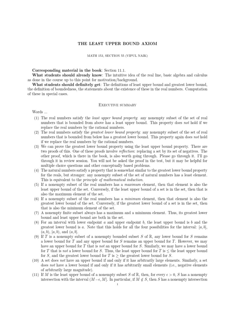 Least Upper Bound Axiom | PDF