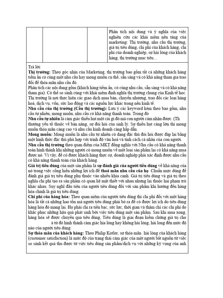 BẢNG PHÂN CHIA CÂU HỎI - MARKETING - NHÓM QTNL | PDF