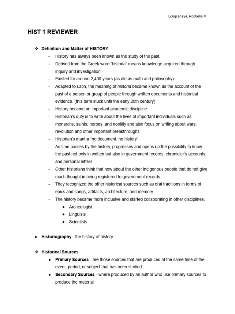 Hist 1 Reviewer | PDF