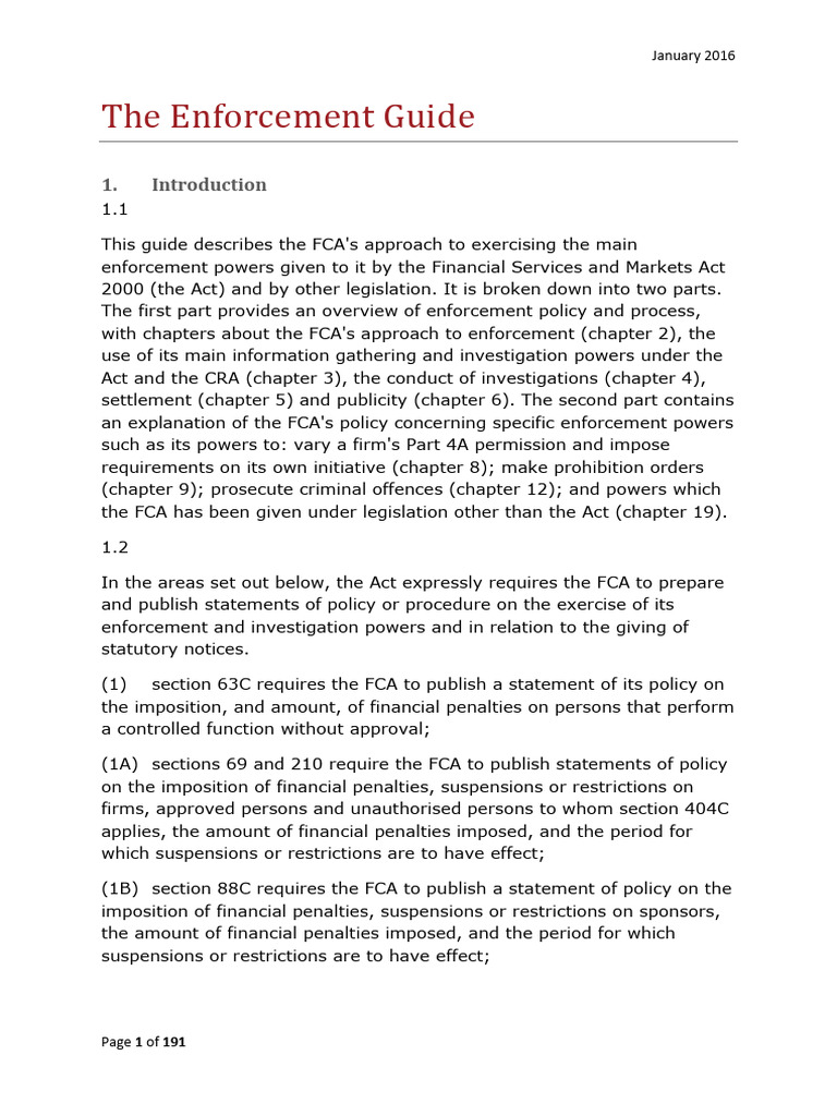 Fca Enforcement Guide 2016 | PDF | Regulatory Compliance | Business