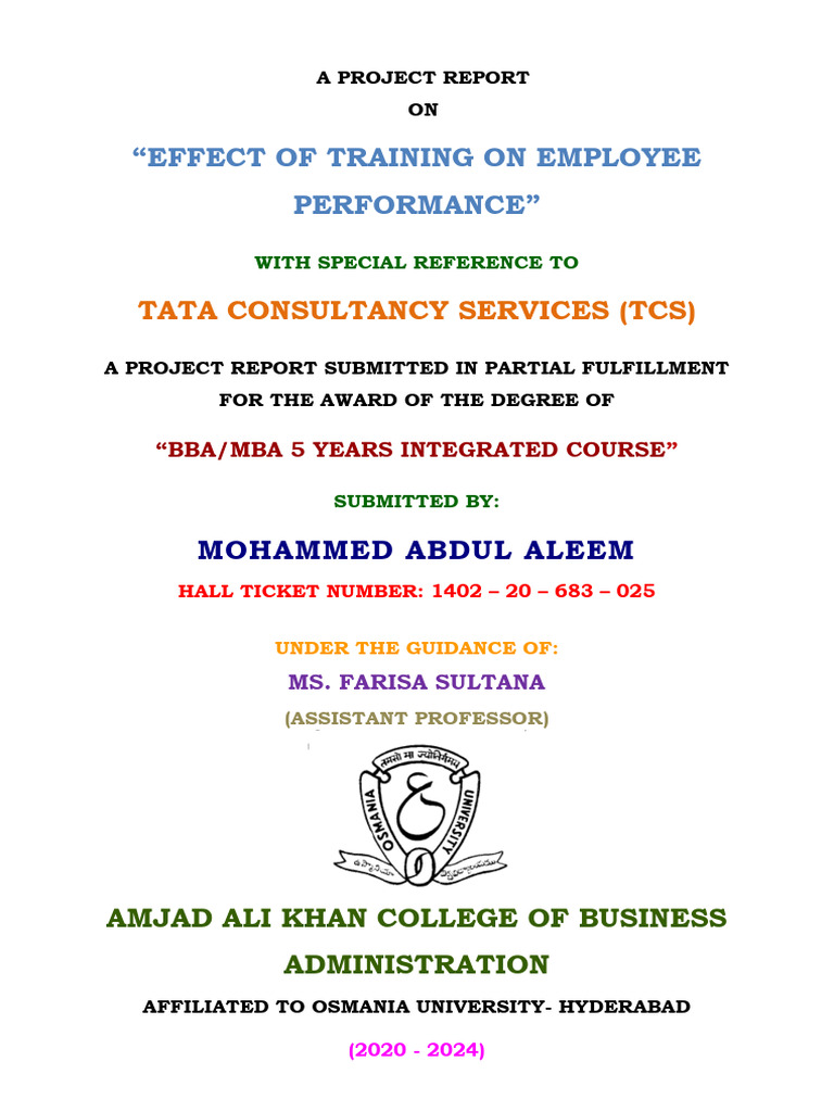 $ Effect of Training On Employee Performance - TCS - Mohammed Abdul Aleem GoodCP24 | PDF