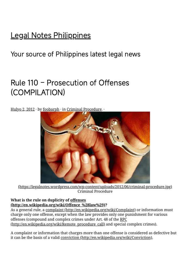 Rule 110: Prosecution of Offenses Explained | PDF | Prosecutor | Crimes