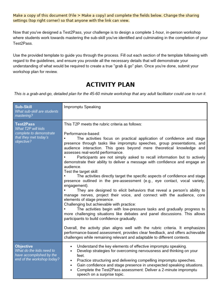 RWA - Create Workshop Activity Plan - TEMPLATE | PDF