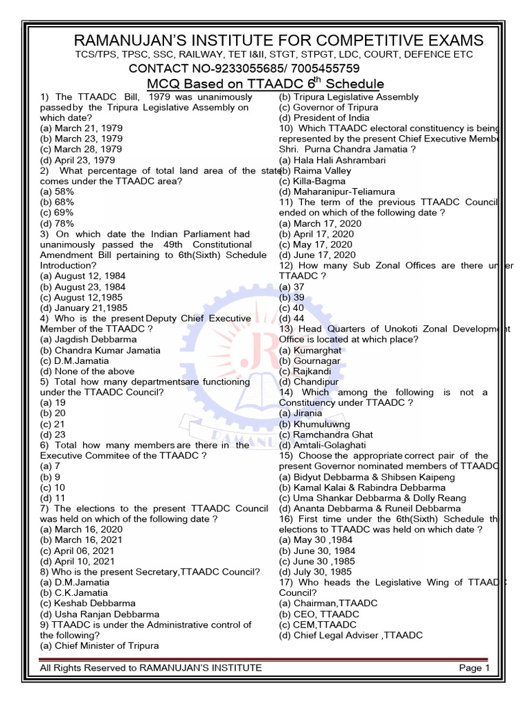 TTAADC 6th Schedule | PDF