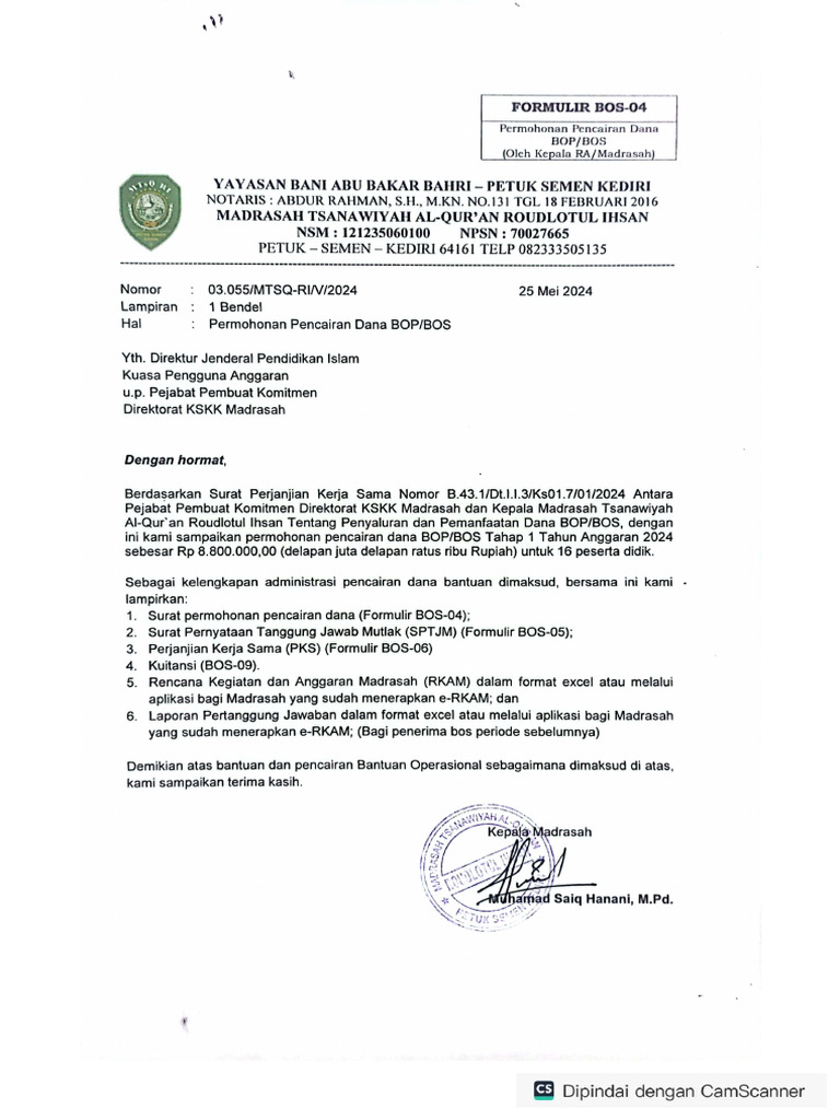 Surat Permohonan Pencairan 2024 | PDF