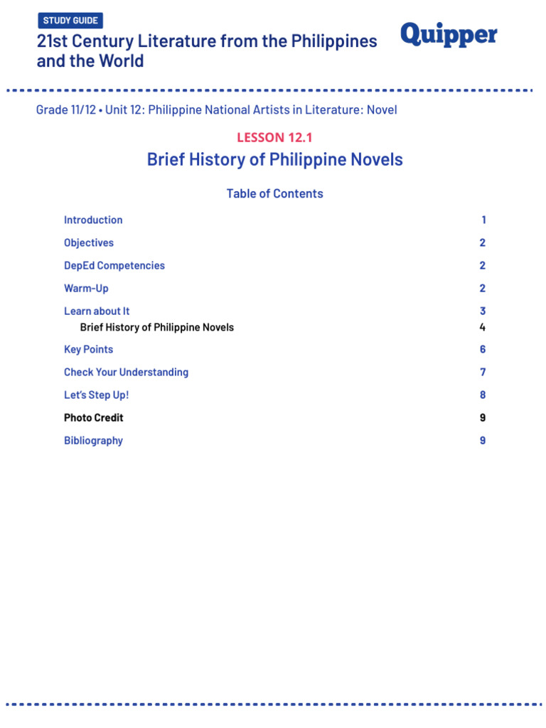 ME EngLT 11 Q2 1201 - SG - Brief History of Philippine Novels | PDF ...